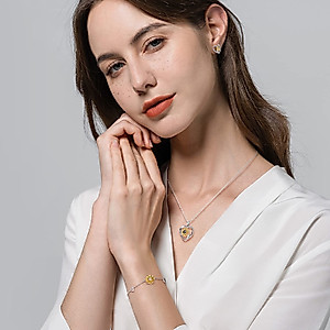 SNZM Bracelets for Women-925 Sterling Silver Sunflower Bracelet Chain Adjustable Heart Charm Link Birthday Sunflower Jewelry Gifts for Women/Daughter/Girlfriend