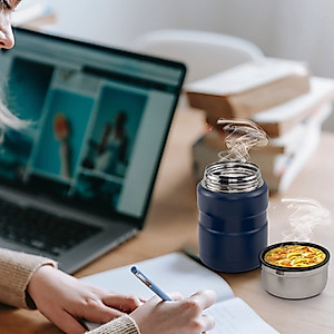 Double Wall Stainless Steel Wide Mouth 16.9 Ounce (500ml) Insulated Food Thermos for Hot Food - Leak Proof Vacuum insulated Food Jar with folding spoon for School, Office, and Travel etc. – Navy Blue