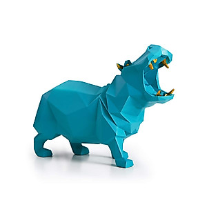 HAUCOZE Hippo Statue Sculpture Modern Decor Home Gifts Animal Figurine Table Centerpiece Crafts Polyresin Arts Blue 7.1inch