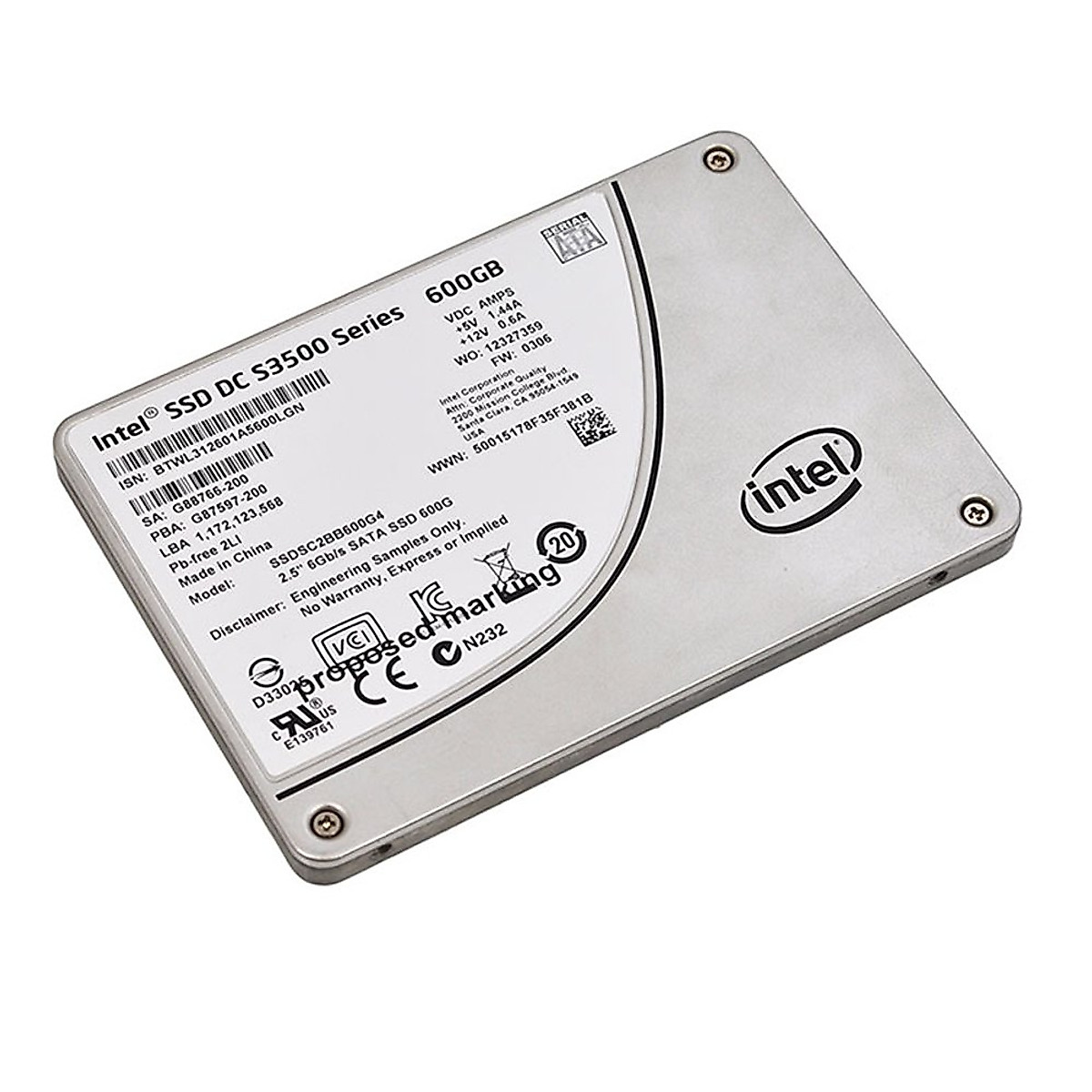 Intel S3500 Series Solid State Drive SSDSC2BB600G4 (2.5", SATA 3.0 Gb/s 600GB Storage Capacity)