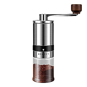 Manual Coffee Grinder, Stainless Steel Burr Coffee Grinder, Portable Coffee Bean Mill with Adjustable Settings and Bearing Hand, Ceramic Core Coffee Bean Grinder for Home Traveling Hiking or Camping