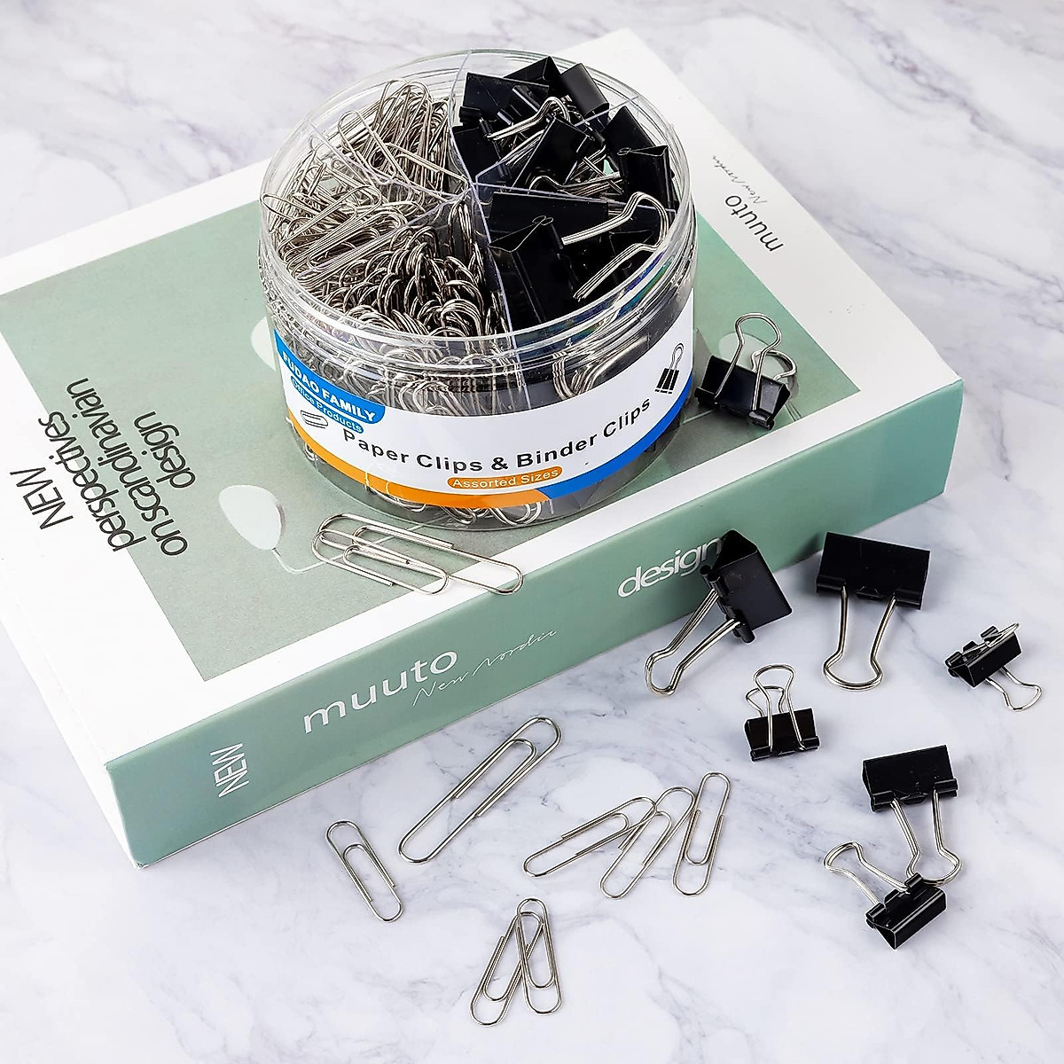 FUDAO FAMILY Paper Clips Binder Clips,340 PCS Paper Clips Assorted Sizes,Binder Clips Assorted Sizes,Silver Paper Clip,Black Binder Clip,FFHY100102