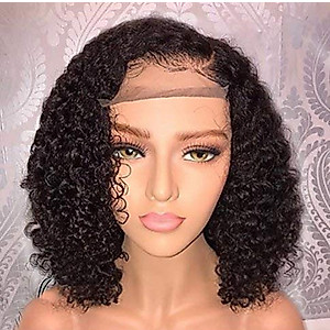 Dorosy Hair Transparent Lace Front Wigs Human Hair Wigs for Black Women 13x4 Lace Front Wigs Brazilian Wet Short Bob Curly Wigs Glueless Pre Plucked with Baby Hair(8 inch)