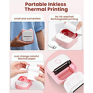 LabelCreate Portable Pocket Thermal Printer,T02 Mini Sticker Maker Printer,Portable Wireless Bluetooth Photo Printer for DIY Journal, Notes,Memo, Pink