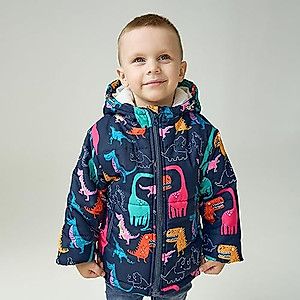 Boys Girls Winter Outwear Coats, Kids Warm Outfits 3D Ear Dinosaur Hoodie Light Puffer Jacket Windbreaker Ski Jacket