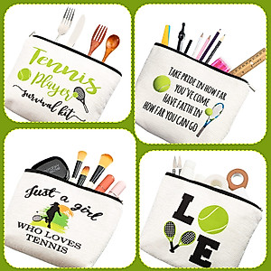 Geosar 4 Pieces Tennis Gifts Makeup Bag Inspirational Christmas Gift for Tennis Player Tennis Bags for Women Tennis Lover Zipper Cosmetic Bags Travel Cosmetic Pouch for Birthday Graduation