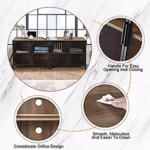 EROMMY TV Stand, 60 inch Mid Century Modern TV Console with 4 Door Metal Mesh, Retro TV Stand in Living Room, Entertainment Room, Office, 4 Door