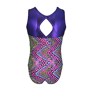 MadSportsStuff Girls Gymnastics Leotard - Tank with Keyhole (Dotted Chevron, Youth 6-7)
