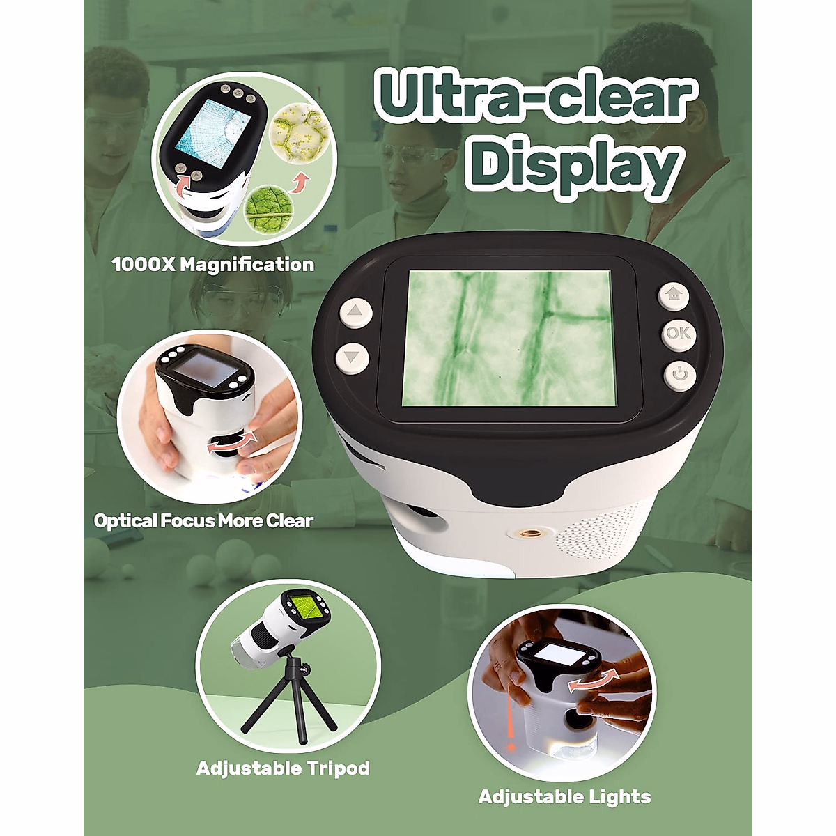 HOLYFUN Handheld Microscope Kit for Kids, Catch Video & Photo, Portable Rechargeable 1000X HD Microscopes Camera Toys, Outdoor Indoor Student Beginner Educational Science Gift for Children Age 6+