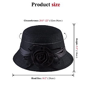 CROWN GUIDE 1920s Gatsby Church Cloche Derby Hats for Women Ladies Bow Bucket Wedding Bowler Hats Tea Party Black