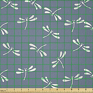 Ambesonne Dragonfly Fabric by The Yard, Tropical Wildlife Pattern Japanese Style Oriental Nature Inspired Pattern, Stretch Knit Fabric for Clothing Sewing and Arts Crafts, 1 Yard, Aqua White