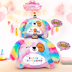 MIAOHAHA Happy Birthday Plush Pillow Toy,Soft Plush Dog Toy Plushies Gift for Kids and Girls(Dog,25cm/9.8in)
