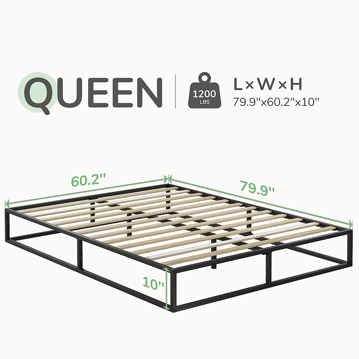 Novilla Queen Bed Frame, Metal Platform Bed Frame, Noise-Free, Sturdy Metal Bed Frame, Heavy Duty Wood SlatsWood Slats Support, No Box Spring Needed, Easy Assembly, Coal Black