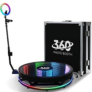 Peepoleck 360 Photo Booth Machine 100cm with Flight Case, Magic Glass 360 Automatic Spin Camera Booth, 5 People Stand on Remote Control Rotating 39.4"