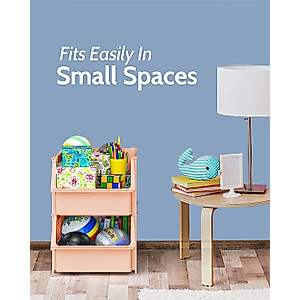 Skywin Plastic Stackable Storage Bins for Pantry - 2 Pack Stackable Bins For Organizing Food, Kitchen, and Bathroom Essentials (Cream)