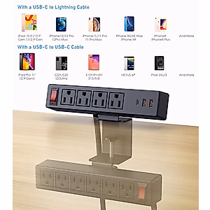 VILONG Desk Clamp Power Strip with USB, 2 in 1 Dual Layer Desktop Edge Power Strip, Removable Clamp Power Socket with 10AC Outlets & Switch, 6ft Extension Cord（Black）