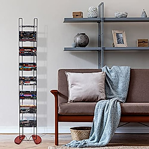 Atlantic Wire Frame Media Tower - 93 DVD Storage Rack, Wide Stable Base, PN 72212041 in Black Metal and Cherry Wood