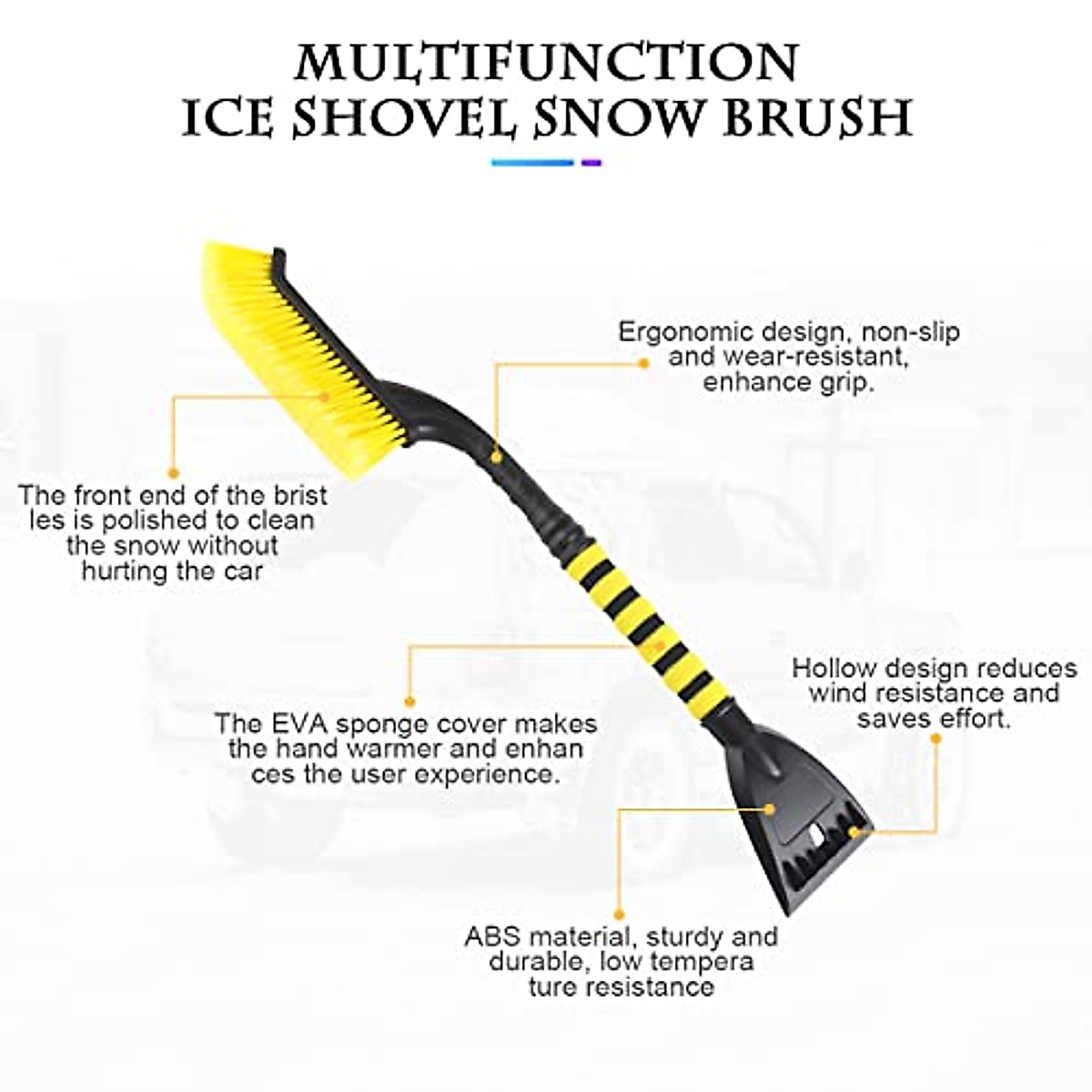 Fekey&JF 25" Snow Brush with Ice Scraper for Car, Detachable Scraper Snow Cleaner for Car Windshield with Foam Grip, No Scratches to Car, Snow & Ice Removal Tool for Cars, SUVs, Trucks