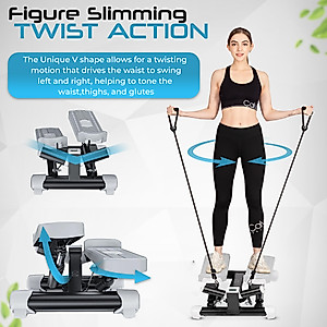 CLIÕ Advanced Twist Motion Mini Stair Stepper Exercise Equipment, Portable Small Stair Steppers for Exercise At Home, Resistance Bands & Mat - Hydraulic Fitness Stair Climber, 350lbs Weight Capacity
