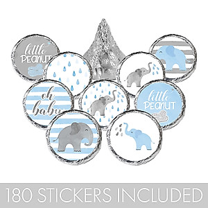 Blue Elephant Baby Shower Favor Stickers - 180 Labels