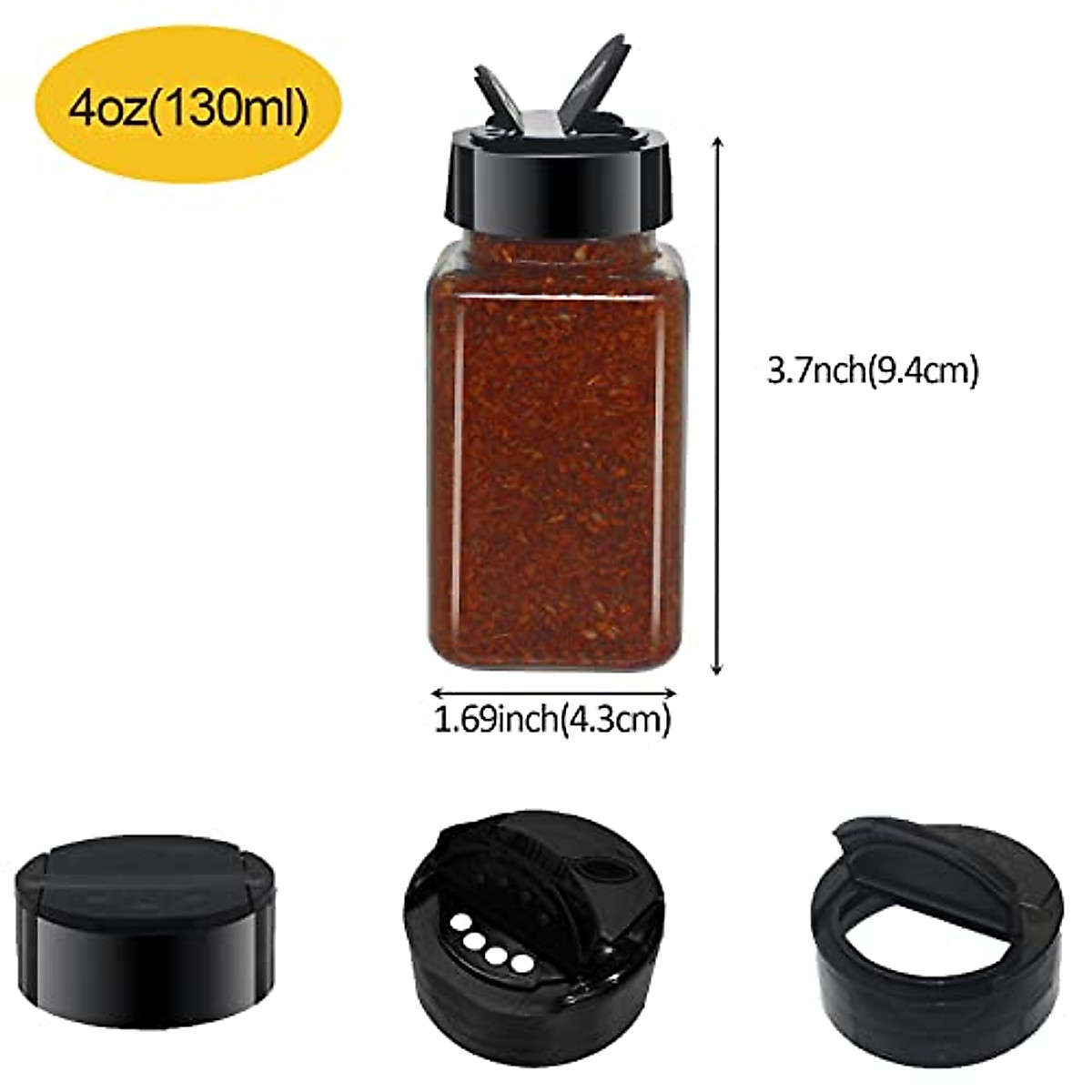 BPFY 24 Pack 4oz Clear Plastic Spice Jars With Black Plastic Lids, Square Spice Bottles, Plastic Seasoning Containers with Chalk Labels, Pen, Funnel, Spice Containers For Kitchen Cabinet