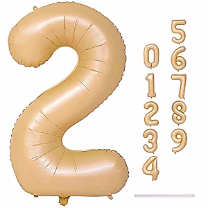 40" Neutral Number 2 Balloon for Boys Girls, Large Self Inflating Nude Helium Foil Number Balloons Set 0-9 for Women Men 2nd Birthday Graduation Anniversary Wedding Party Decorations Supplies