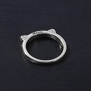 DZON 10k White Gold 1/10CT TDW Round Diamond Accent Cat Ears Ladies Fashion Ring Love Gift for Women (I-J,I2)