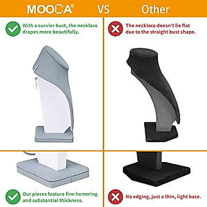 MOOCA 2 Pcs Linen Covered Wood Necklace Display Busts - Elegant Jewelry Chain Mannequins for Necklaces - 6 3/8 W x 4 1/4 D x 10 H in, Dim Grey