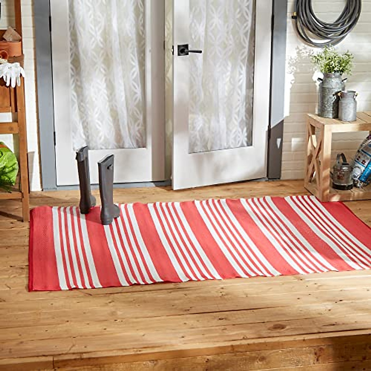 DII Outdoor Rug Collection Reversible Woven Polypropylene Plastic Straw Mat, 4x6-Feet, Coral