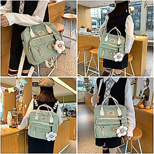 MUSICARD Girls Kawaii Backpack with Cute Pins and Pendant, Japanese Schoolbag Aesthetic Rucksack with Accessories for Teens