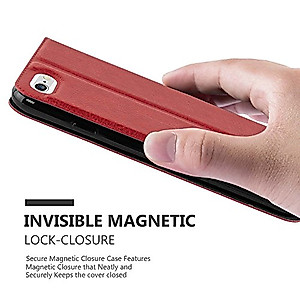 Cadorabo Book Case Compatible with Apple iPhone 6 Plus/iPhone 6S Plus in Saffron RED - with Magnetic Closure, 2 Viewing Windows and Stand Function - Wallet Etui Cover Pouch PU Leather Flip