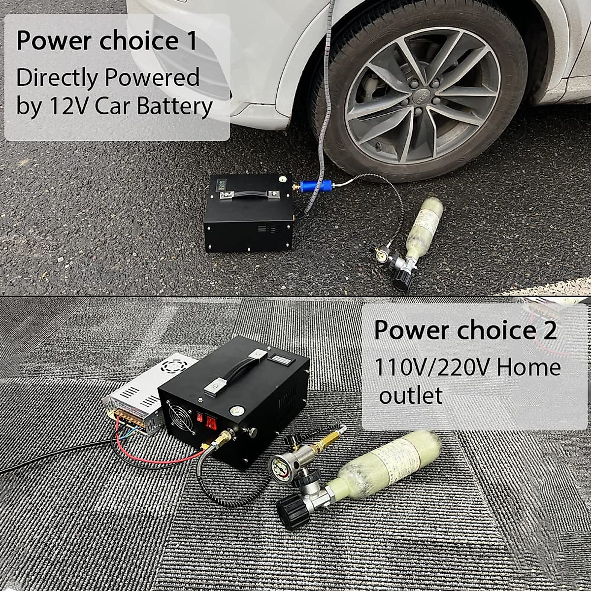 PenkiDeed PCP Portable Air Compressor Powered by 110V /220V AC or 12V DC,Oil/Water-Free and Fan Cooling 4500Psi/40Mpa Pressure Air Compressor,PCP Compressor Pump for Air Gun and Paintball/Scuba Tank