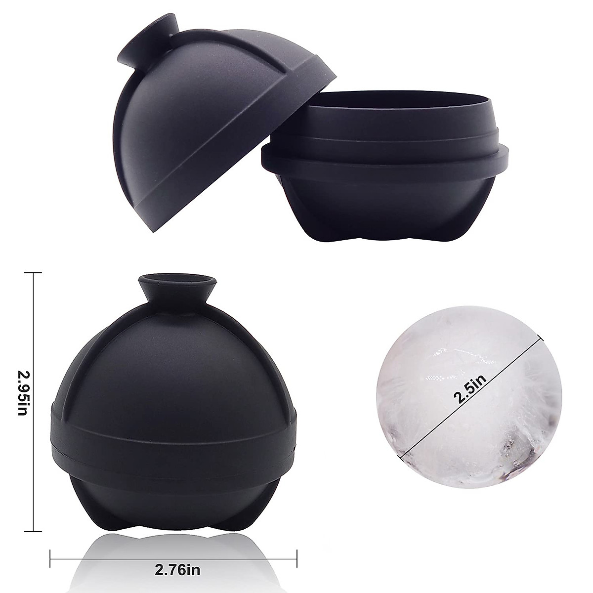 Helpcook Sphere Ice Molds - 6 Pack - Silicone Ice Ball Molds with Built-in Funnel - Round Ice Cube Molds - Make 2.5 Inch Big Ice Sphere for Whiskey & Cocktails,Food Grade and BPA Free, Black