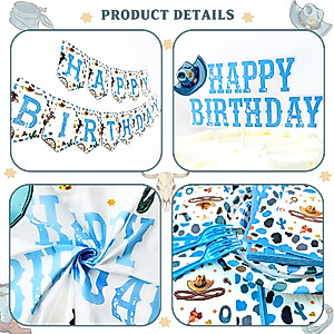 Hombae Cowboy Party Decorations, Cowboy Theme Birthday Supplies, Blue Western Rodeo Wild West Horse Birthday Decorations for Boys, Backdrop Balloon Banner Tablecloth Cake Topper Plates Napkins Forks