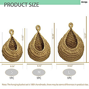 Anraja Hanging Fruit Basket For Kitchen Wall, Teardrop Garlic Storage Organizer, Decor Home, Boho Plant Holder, Set Of 3, Wheat