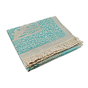 Muslim Prayer Rug and Prayer Beads with Elegant Cylinder Gift Box | Janamaz | Sajadah | Soft Islamic Prayer Rug | Islamic Gifts Set | Prayer Carpet Mat, Taffeta Fabric, Blue