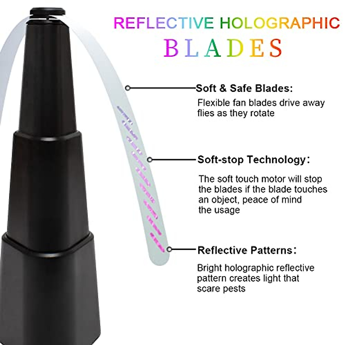 Allinus Fly Fans for Tables, Fly Fan for Outdoor Indoor Keep Flies Away, Portable Fly Spinner for Meal, Party, Picnic, Restaurant, Battery Powered, Hanging Hook, Black