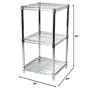 Shelving Inc. 24" d x 24" w Chrome Wire Shelving with 3 Tier Shelves, Weight Capacity 800lbs Per Shelf