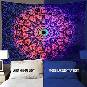 ADDWel Blacklight Mandala Boho Tapestry Glow In The Dark, Black Light Bohemian Hippie Poster Wall Hanging for Bedroom Aesthetic Wall and Room Decor (30" x 40", Mandala)