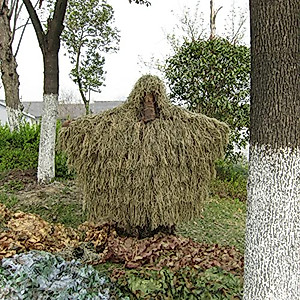 MOBUKJUU Outdoor Hunting Ghillie Suit Ghillie Clothes Top Men Camouflage Hunting Ghillie Suit Outdoor Jungle Hunting Cloak Poncho (Desert Sand)