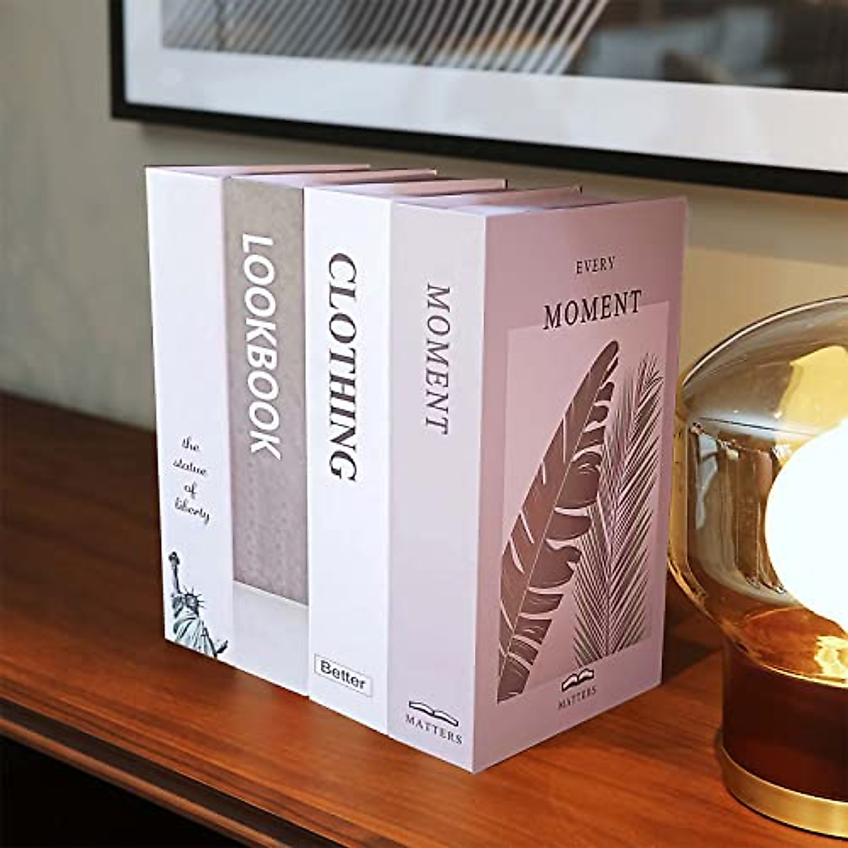 4 PCS Modern Hardcover Fake Book Decoration for Coffee Table Bookshelf Display - Fashion Faux Books Stack Plant Pattern Design for Rustic Home Farmhouse Office Decorative Books Set of 4
