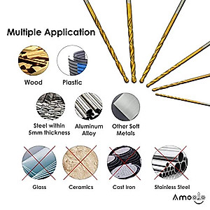 amoolo Drill Bit Set (60 pcs),4341 HSS Micro Drill Bits with Titanium for DIY Toys, Wood, Metal, Steel, Plastic, Aluminum Alloy 3/64",1/16",5/64"…