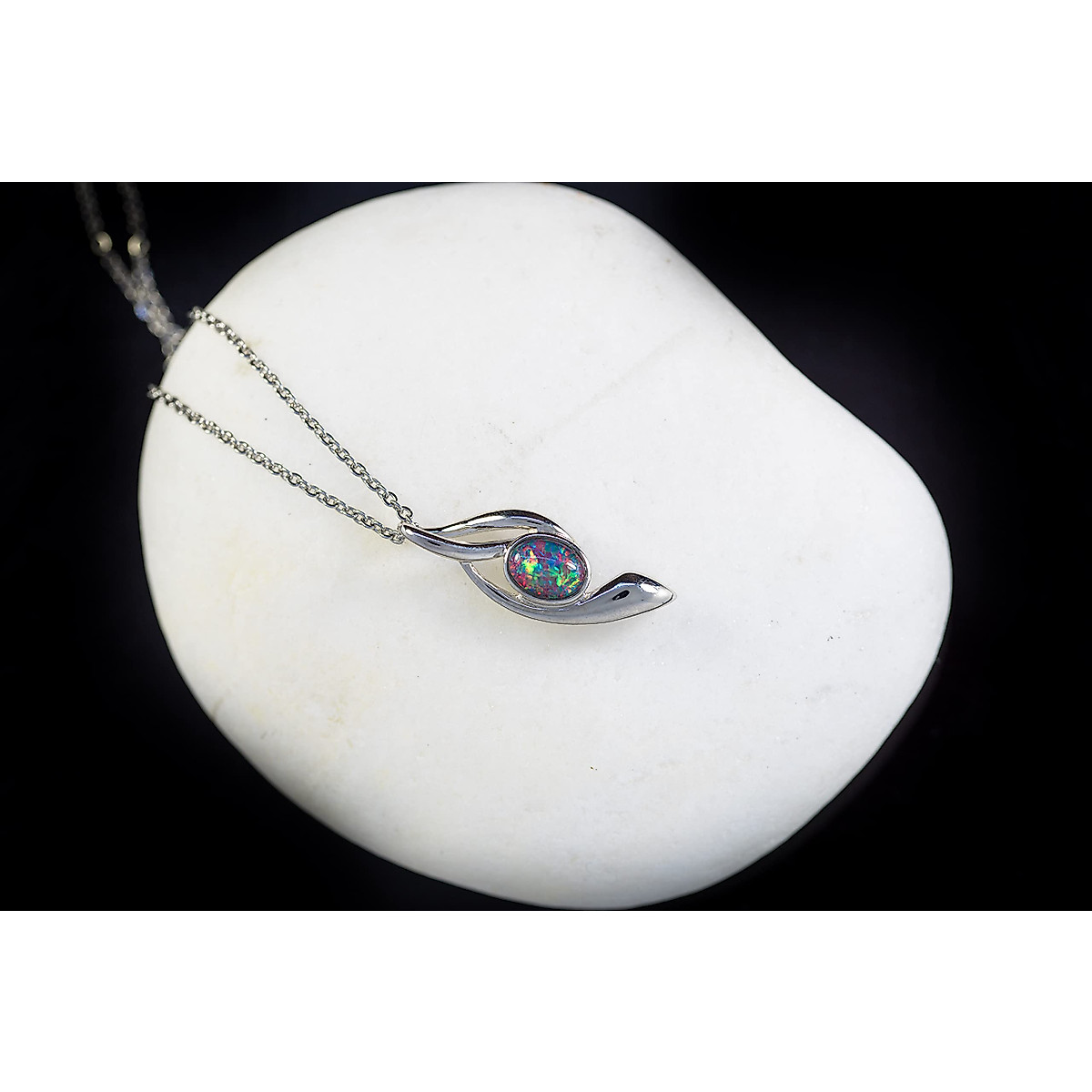 Australian Triplet Opal Necklace - Genuine Australian Triplets Opal Necklace Pendant in Sterling Silver White Gold Plated Women's Jewelry (Multi Color)