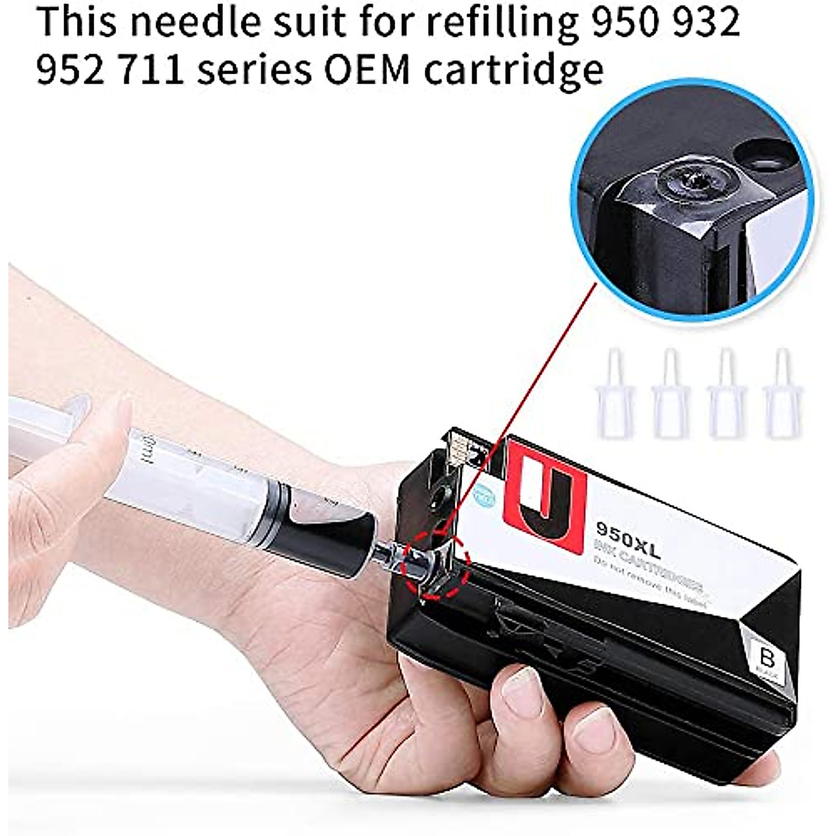 JetSir 4 Color Ink Refill kit for HP 950 951 932 933 60 61 952 902 901 62 63 21 22 920 940 934 564 711 970 971 94 95 96 Ink Cartridge (2 Black 1 Cyan 1 Magenta 1 Yellow) 100ML x5 Bottle with Syringe