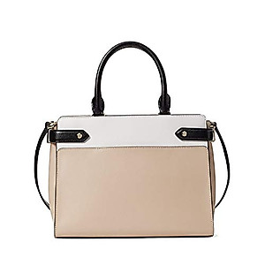 Kate Spade New York Staci Medium Saffiano Leather Satchel Purse in Warm Beige/Black