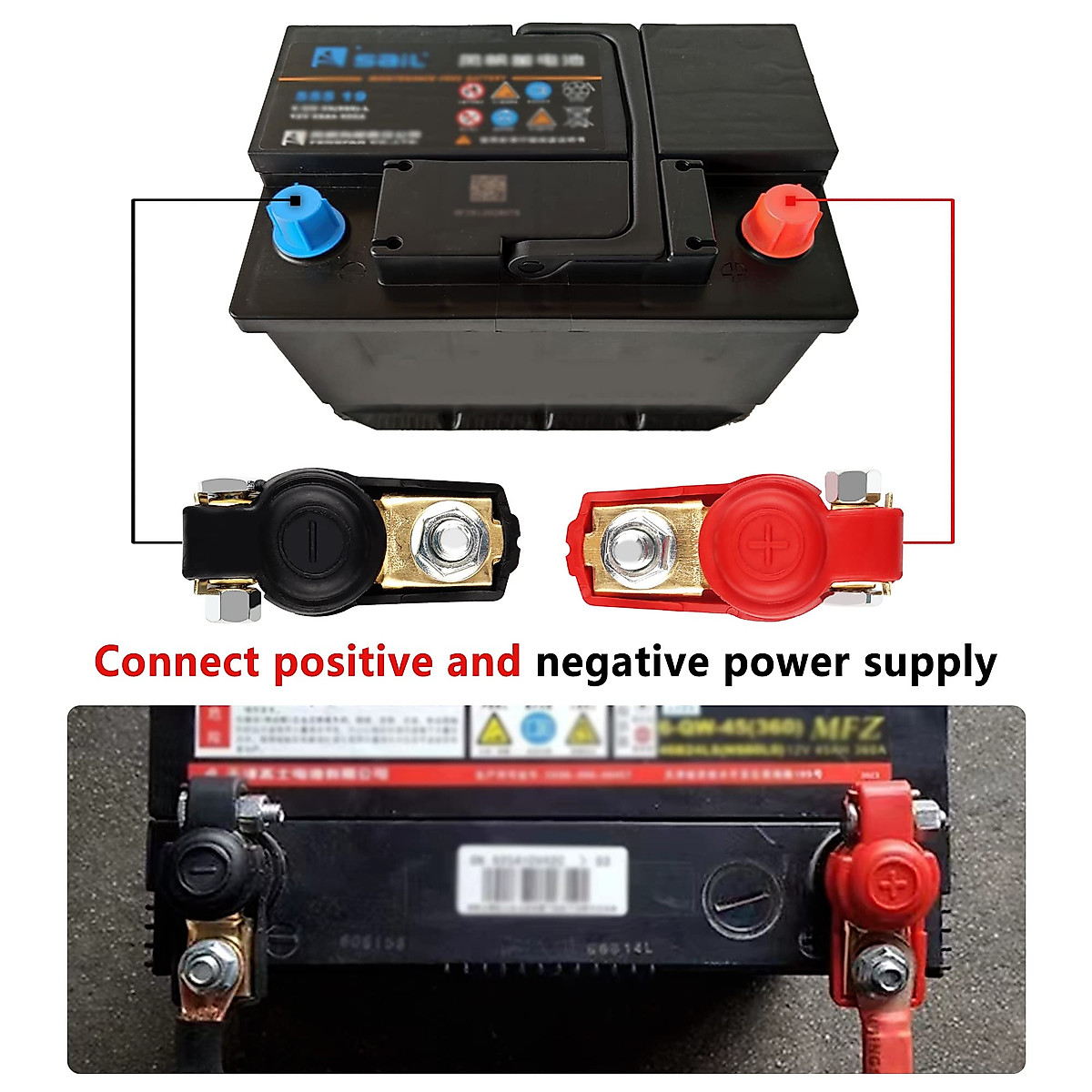 Durable&Adjustable Battery Terminal Connectors Car Accessories Kit(Negative & Positive Battery Cable Terminals+2PCS Battery Terminal Fiber Washers) Fit for Most Car Truck Van Boat