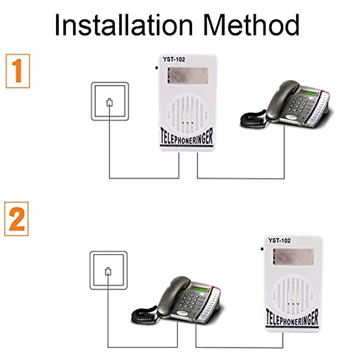 2PCS 95dB Extra-Loud Telephone Ringer Phone Ring Amplifier Ringing Help Strobe Light Bell Sound Landline Ringer Sound Ringtones