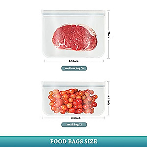 Reusable Food Storage Bags 6Pack, BPA Free Stasher Bag, Reusable Snack Bags Sandwich Bags Freezer Bags, Silicone Bags for Food Storage,Travel,Home Organize (2S+4M)