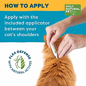 Only Natural Pet Flea and Tick Prevention for Cats - EasyDefense Flea Remedy - Natural Flea Control Squeeze-On Drops - Tick and Flea Protection - Three Months Supply (Single)
