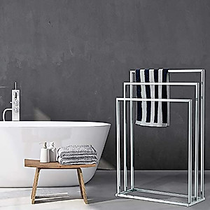 Freestanding Towel Rack, 3 Tier Metal Towel Bar Stand, Silver-Tone Chrome Plated by Madison Home Products